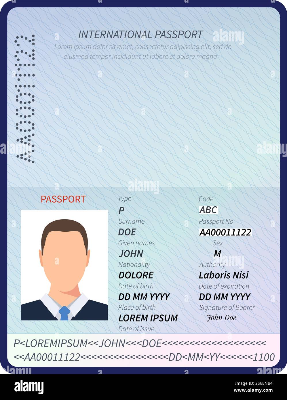 Passport. Open id document with male photo portrait and blank space for ...