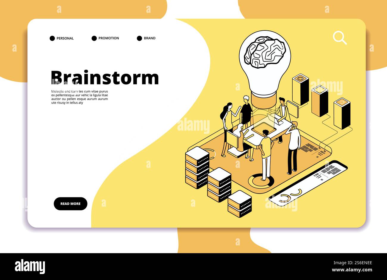 Brainstorm landing page. Business people launching new project and ...