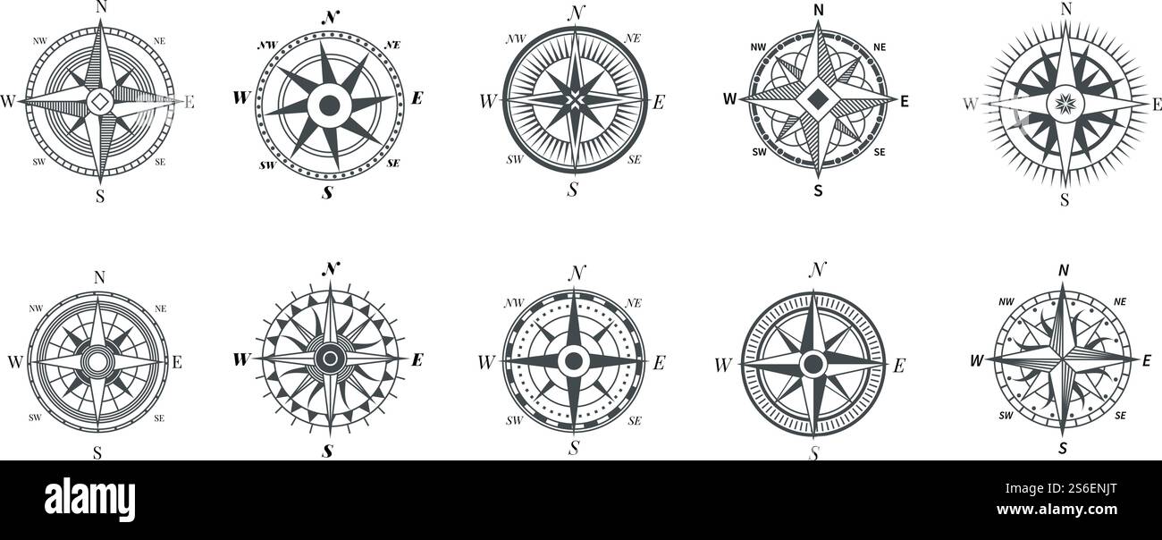 Vintage compass. Nautical wind rose, compasses for travel map, vintage ...