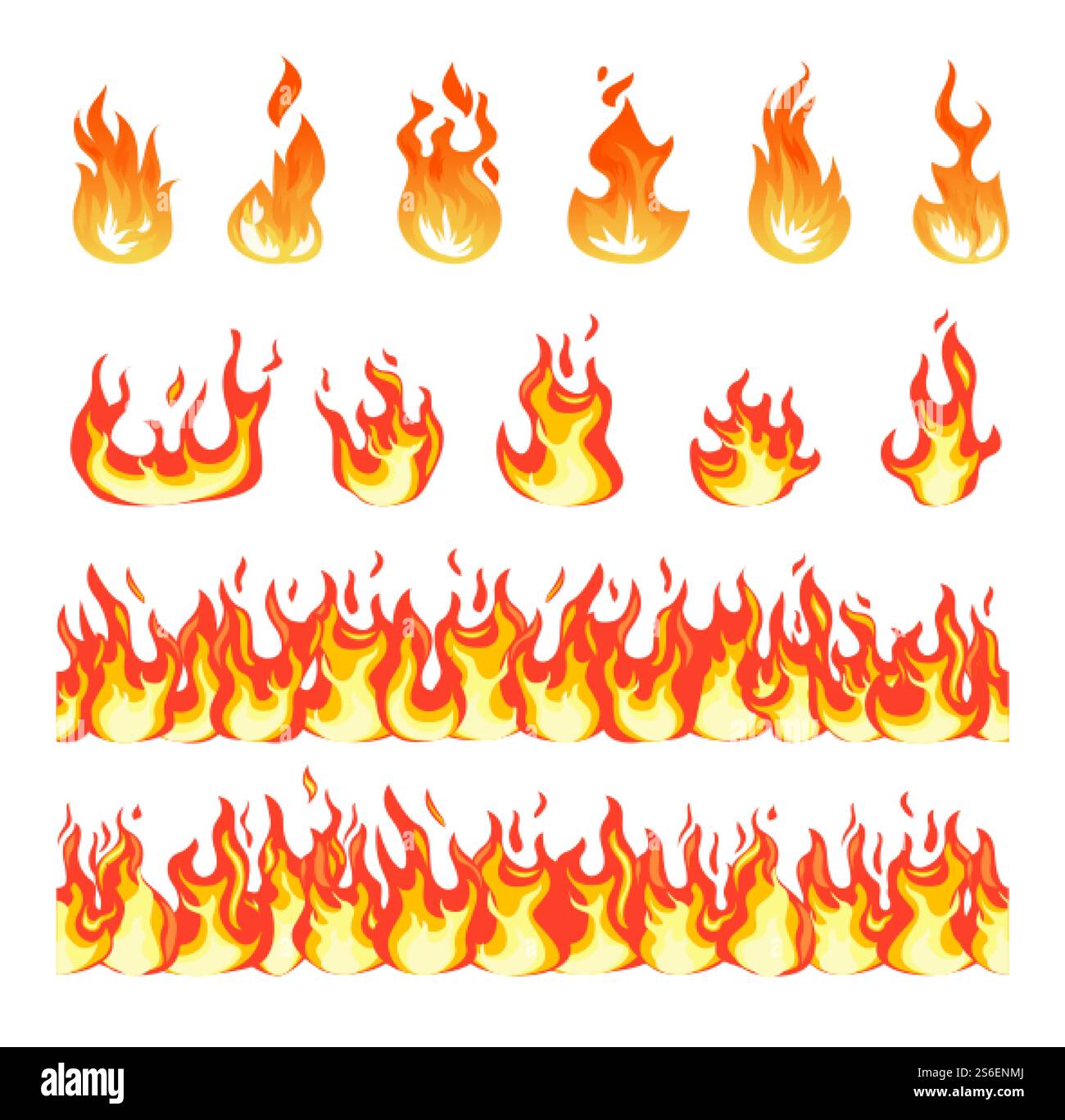 Fire flame. Burning firex seamless border, cartoon style blazing ...