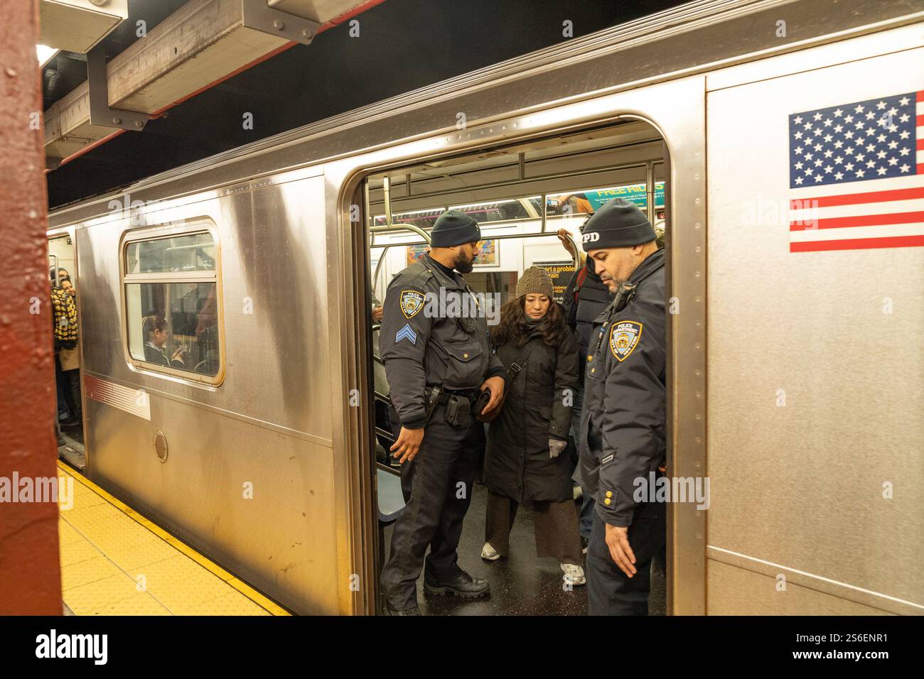 New York, USA. 16th Jan, 2025. MTA installing safety barriers or guard ...