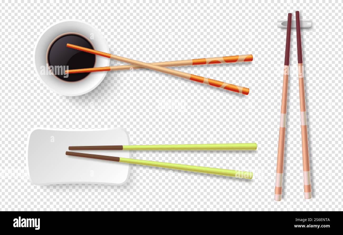 Chopsticks. Colorful wooden sushi sticks, plate with soy sauce. Asian ...