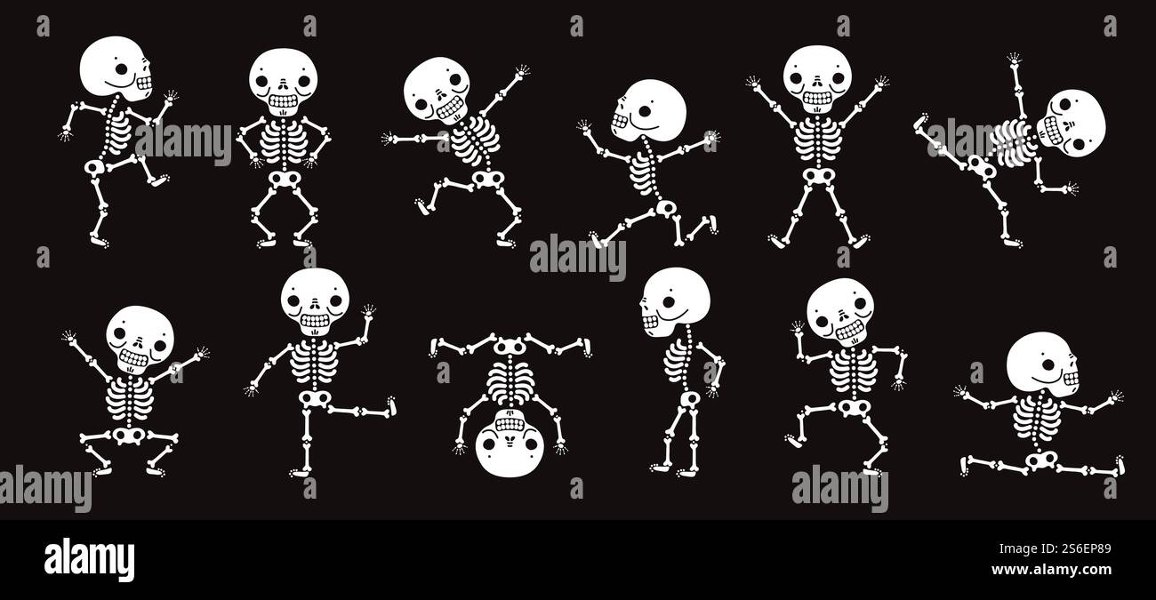 Dancing skeletons. Cute halloween skeleton dancers, funny horror ...