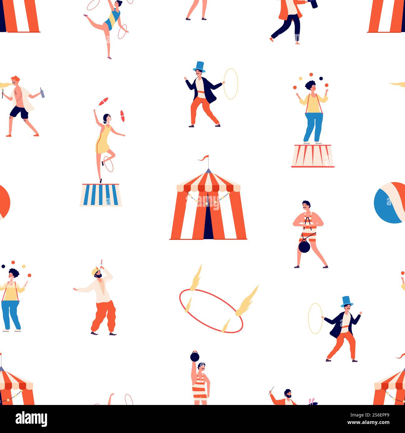 Circus seamless pattern. Freak show vector background. Clown and ...