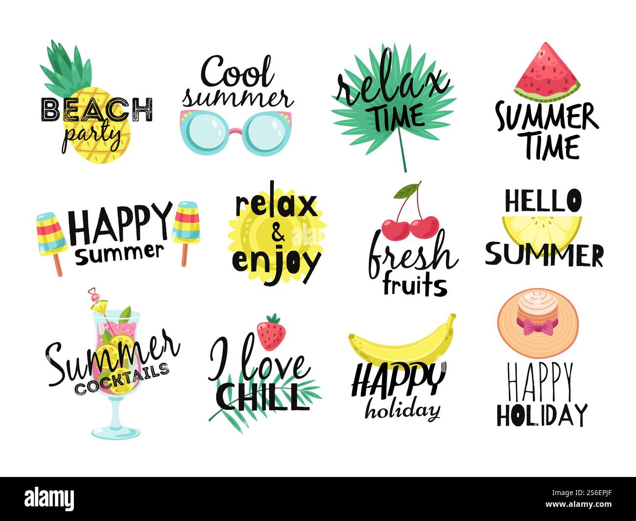 Summer labels. Beach vacation, summer travel graphic with lettering ...