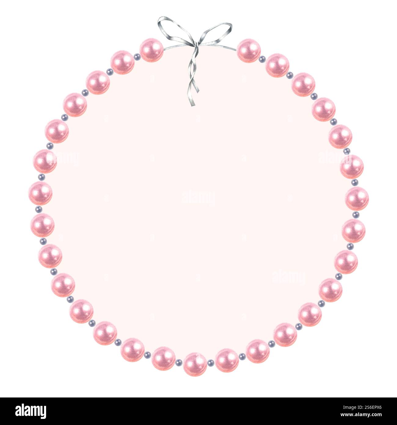 Pearl circle frame with bow. Hand drawn watercolor illustration of bead ...