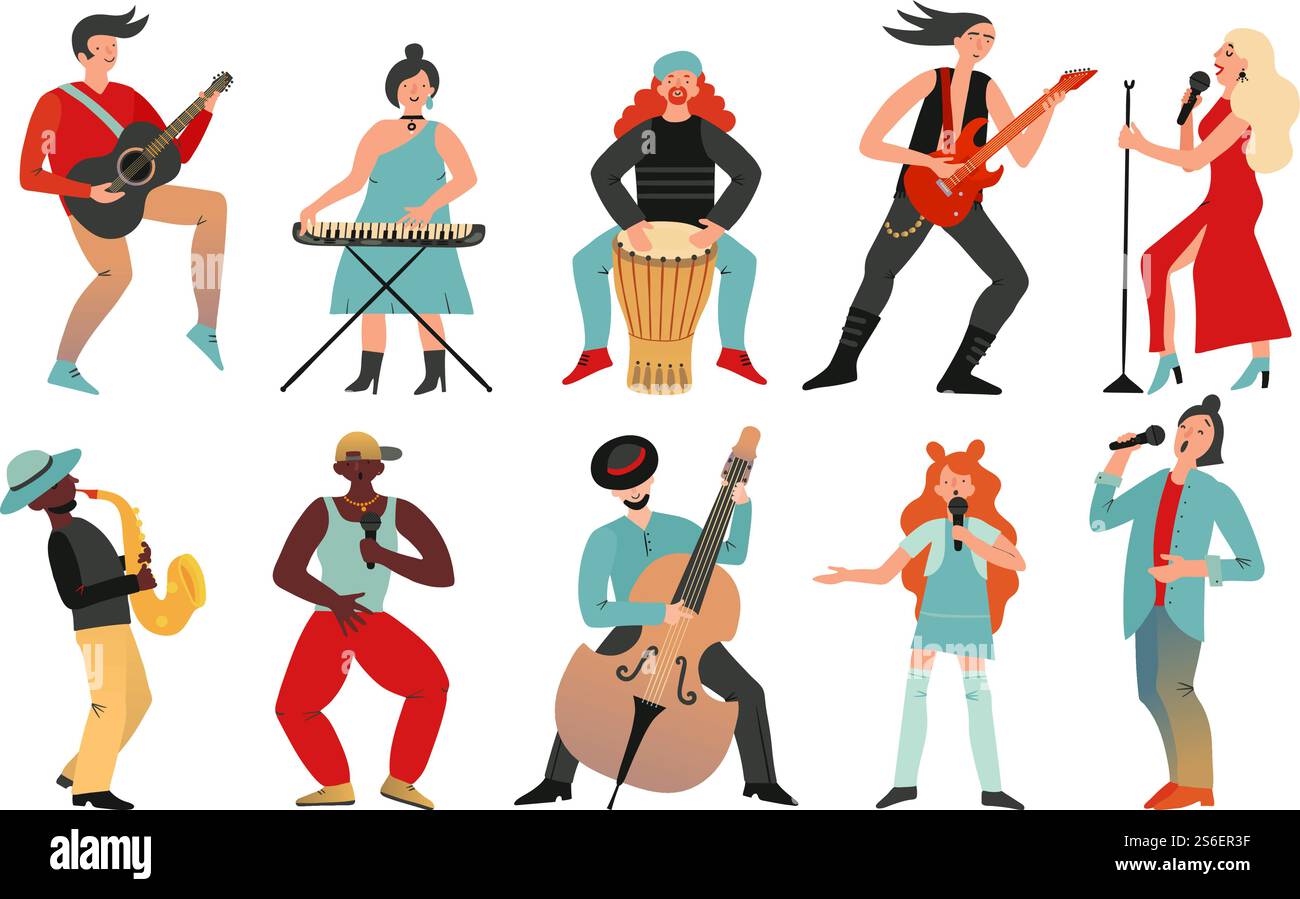 Musicians. Rock band, pop musician. Music instruments guitarists ...