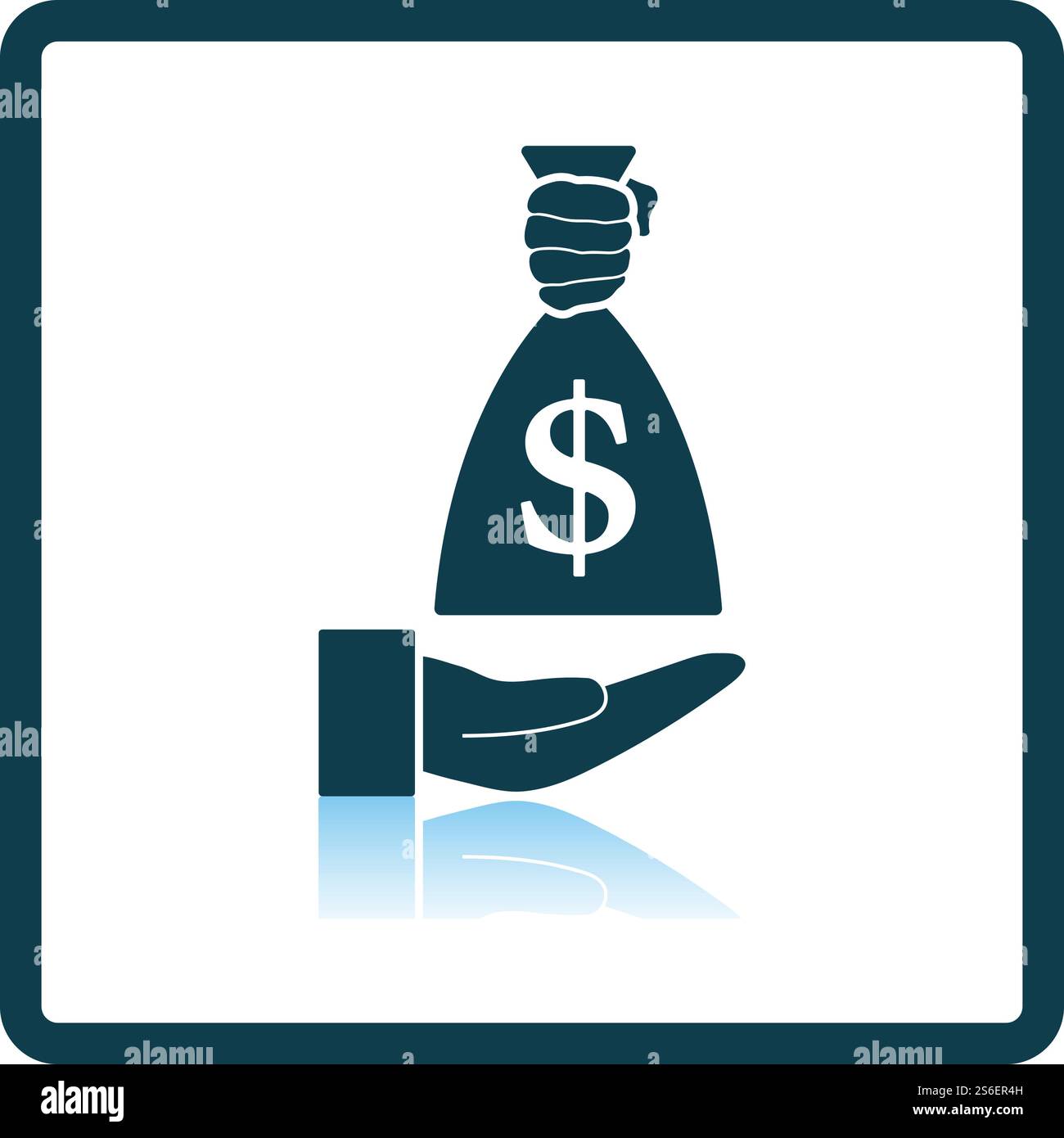 Hand Holding The Money Bag Icon. Square Shadow Reflection Design ...
