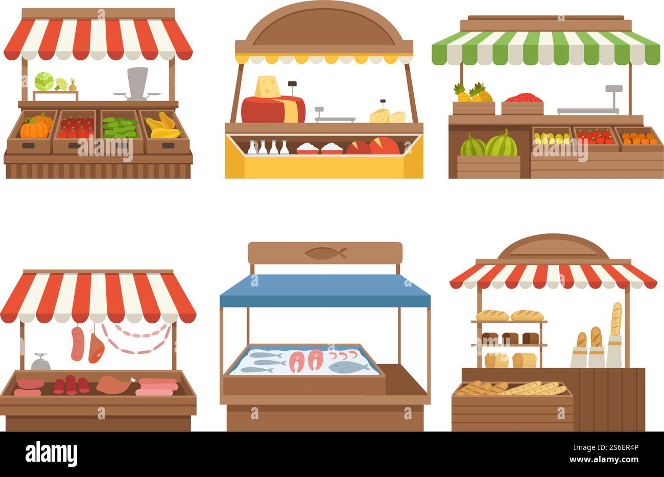 Local market. Street food places stands outdoor farm vegetables fruits ...