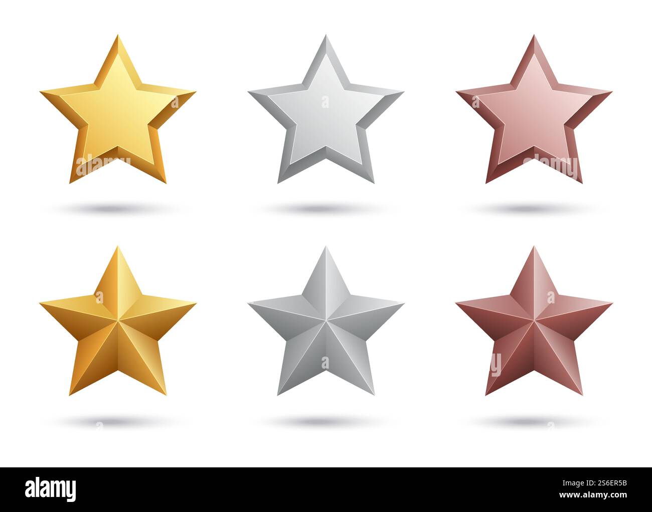 Realistic stars. Gold silver bronze stars isolated on white background ...