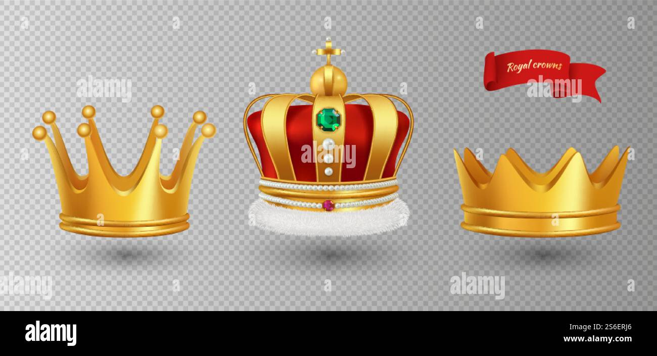 Realistic royal crowns. Vector luxury premium monarchy antique diadem ...