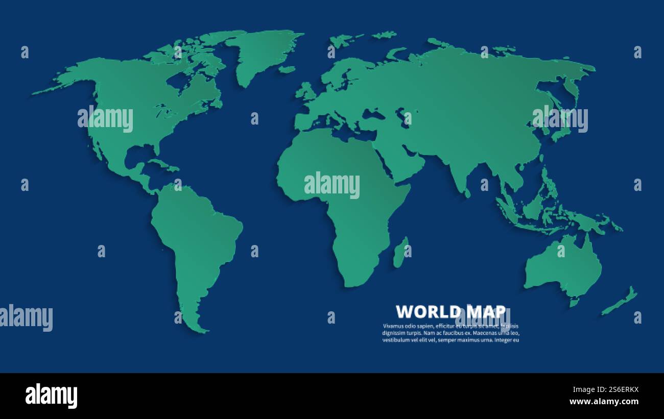 World 3d map. Earth green map on blue background. Vector template for ...