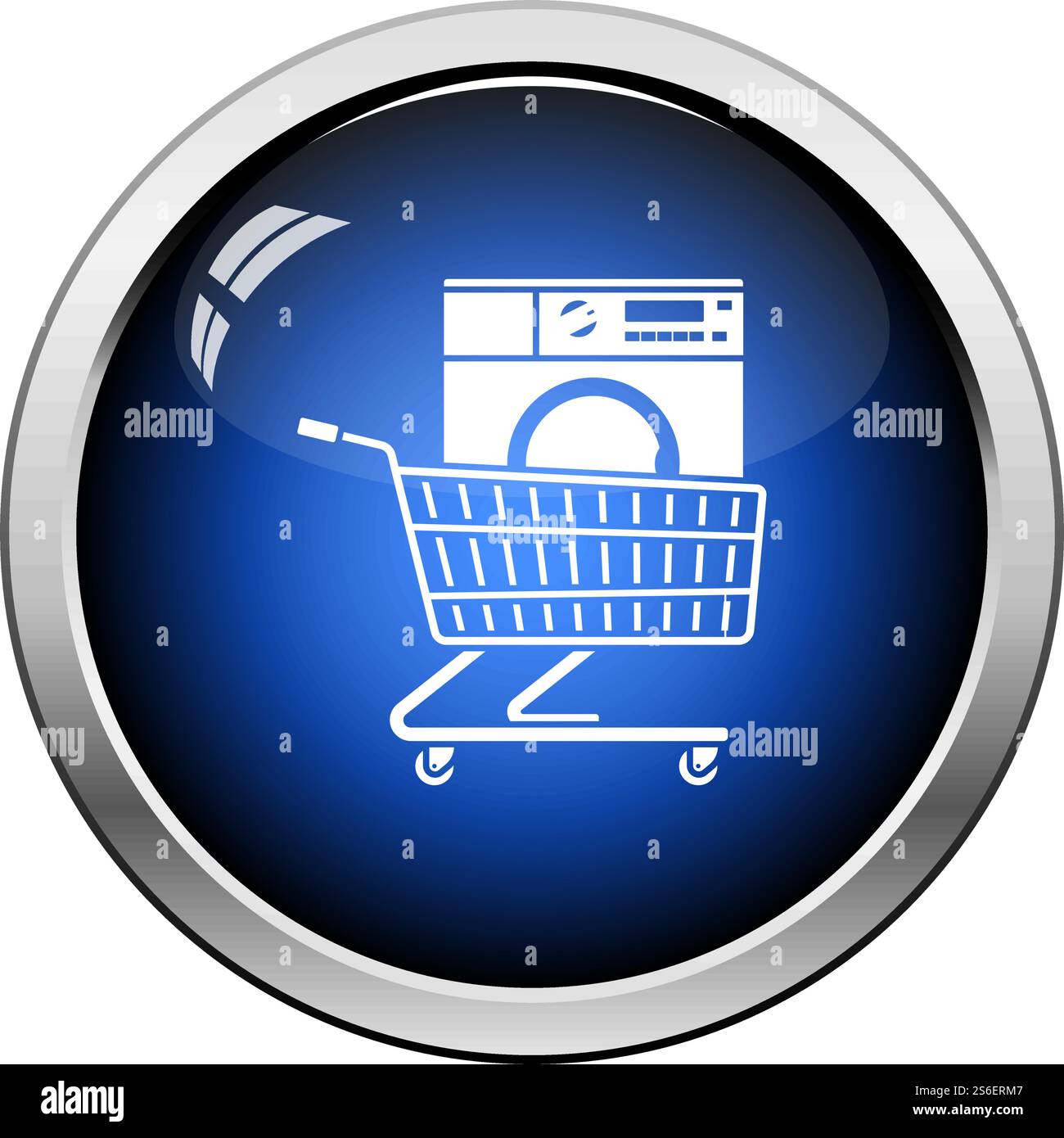 Shopping Cart With Washing Machine Icon. Glossy Button Design. Vector ...