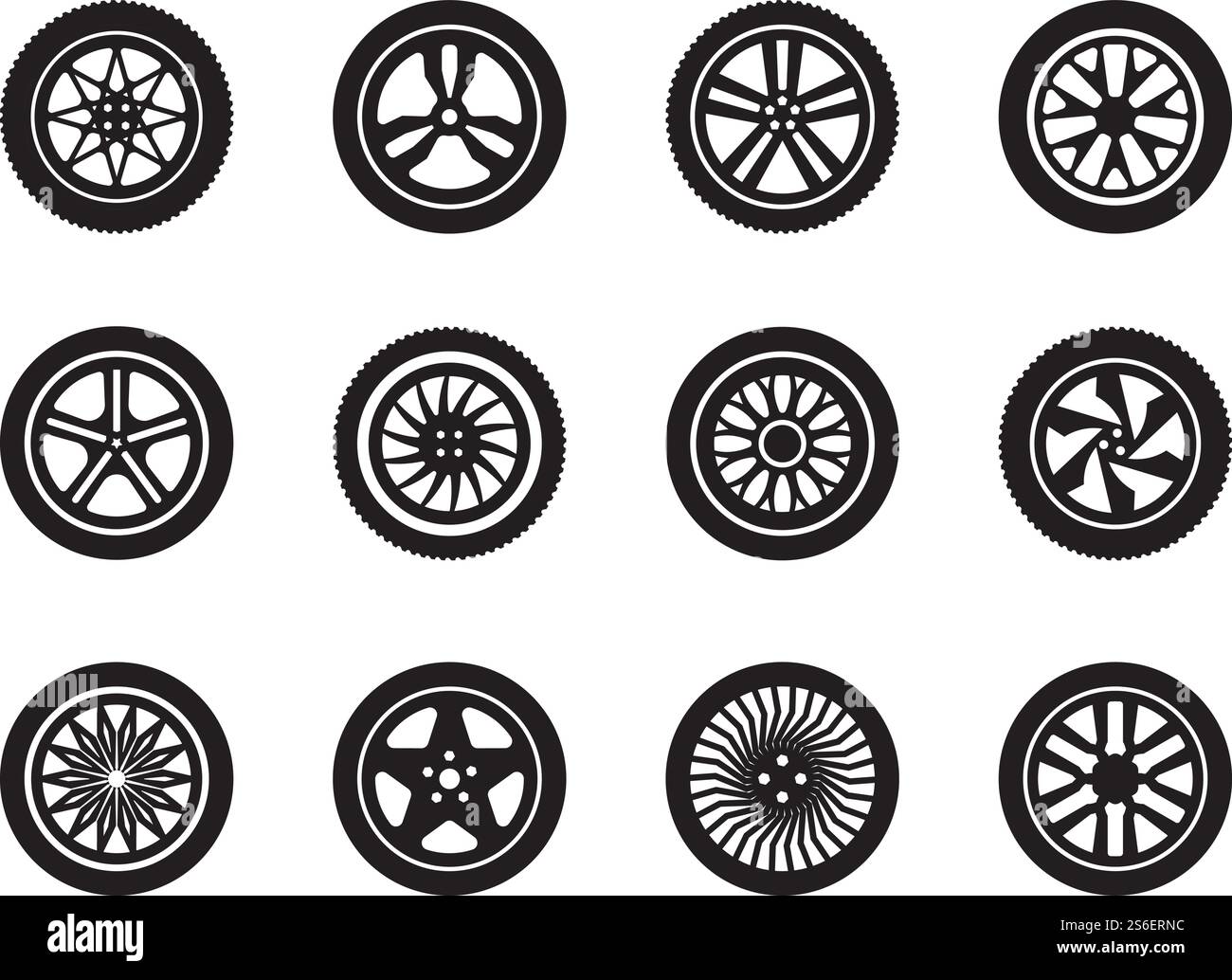 Wheels car. Tire shapes transport wheels silhouettes vector vehicle ...