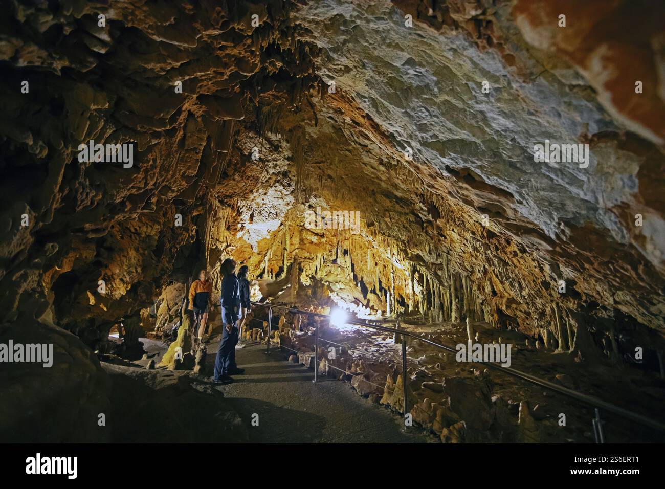 Cave with illuminated stalactites and stalagmites, stalactite cave ...