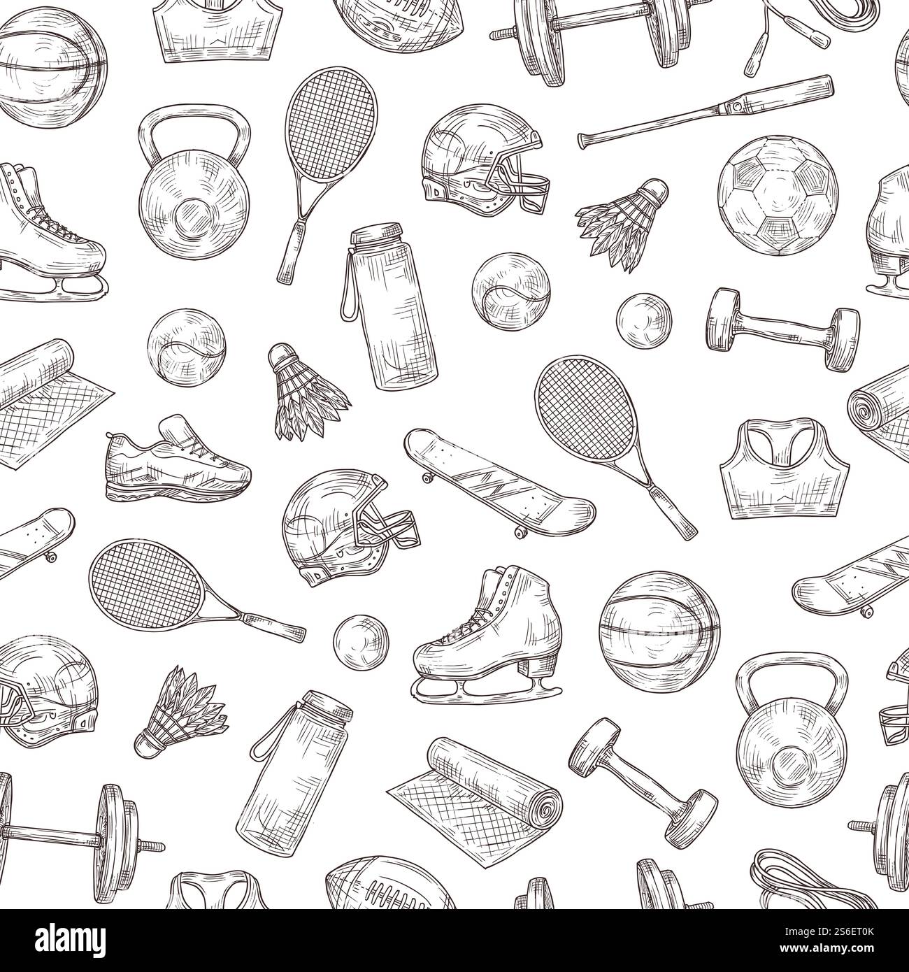 Sports equipment seamless pattern. Basketball and baseball ball ...