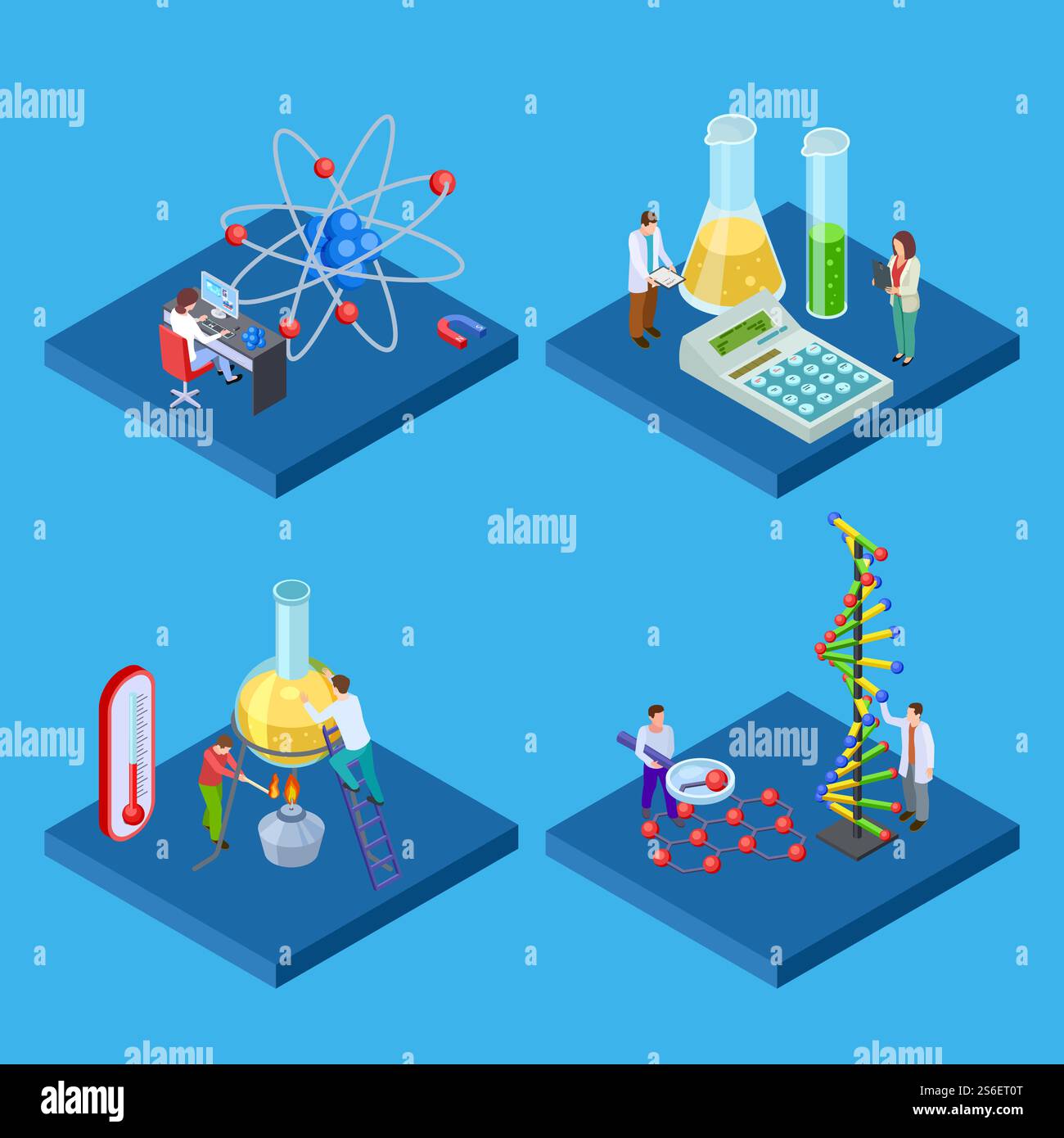 Science chemical lab. Isometric vector laboratory and scientists ...