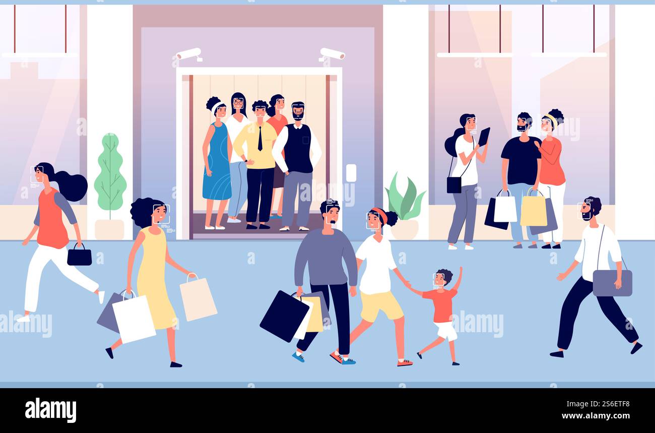 People recognition in crowd. Guys are recognized by modern face ...