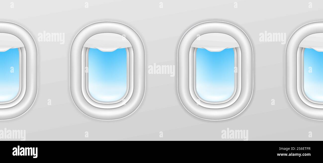 Aircraft windows. Airplane illuminators, plane portholes seamless ...