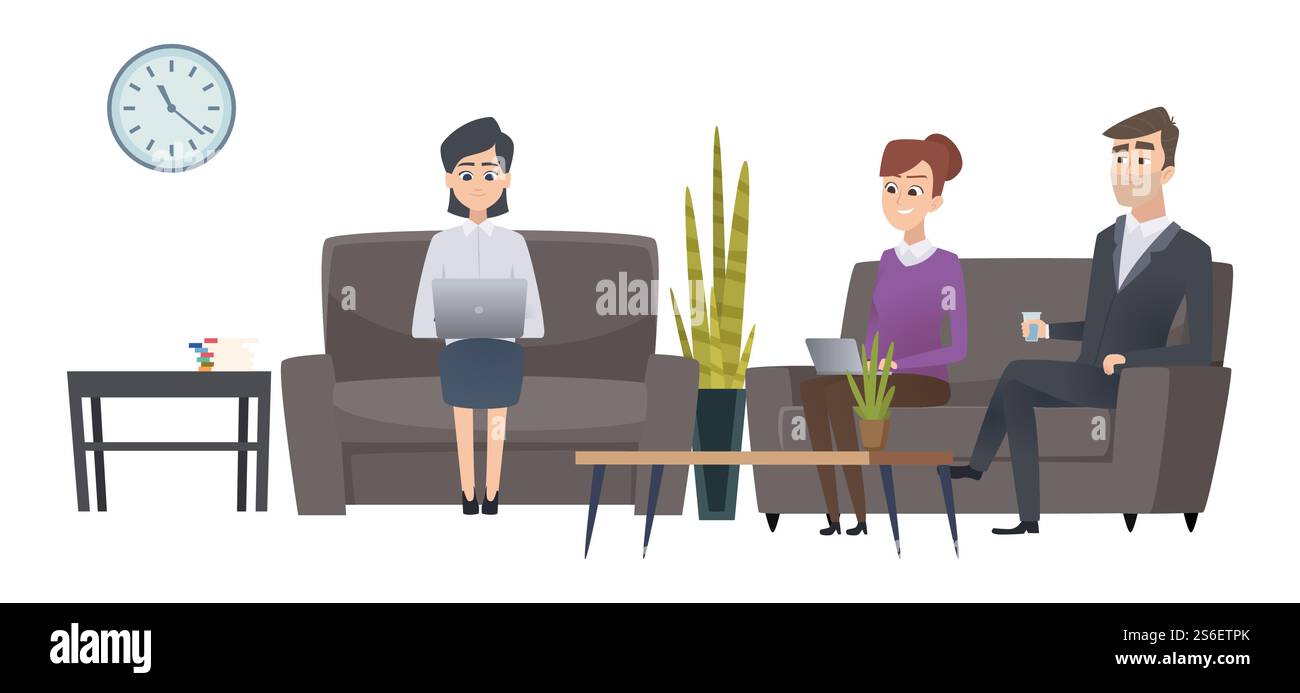 Waiting people. Man and women waiting room. Vector businesspeople ...
