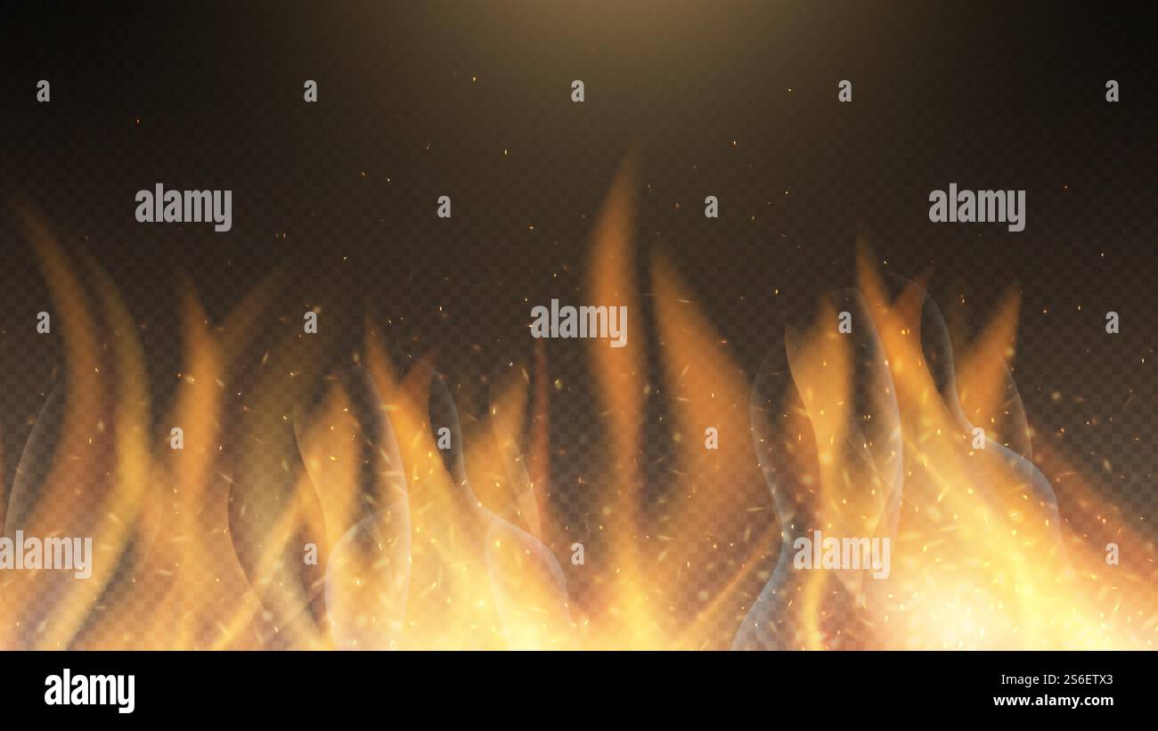 Fire flame. Vector fire effect background. Red burning sparks backdrop ...