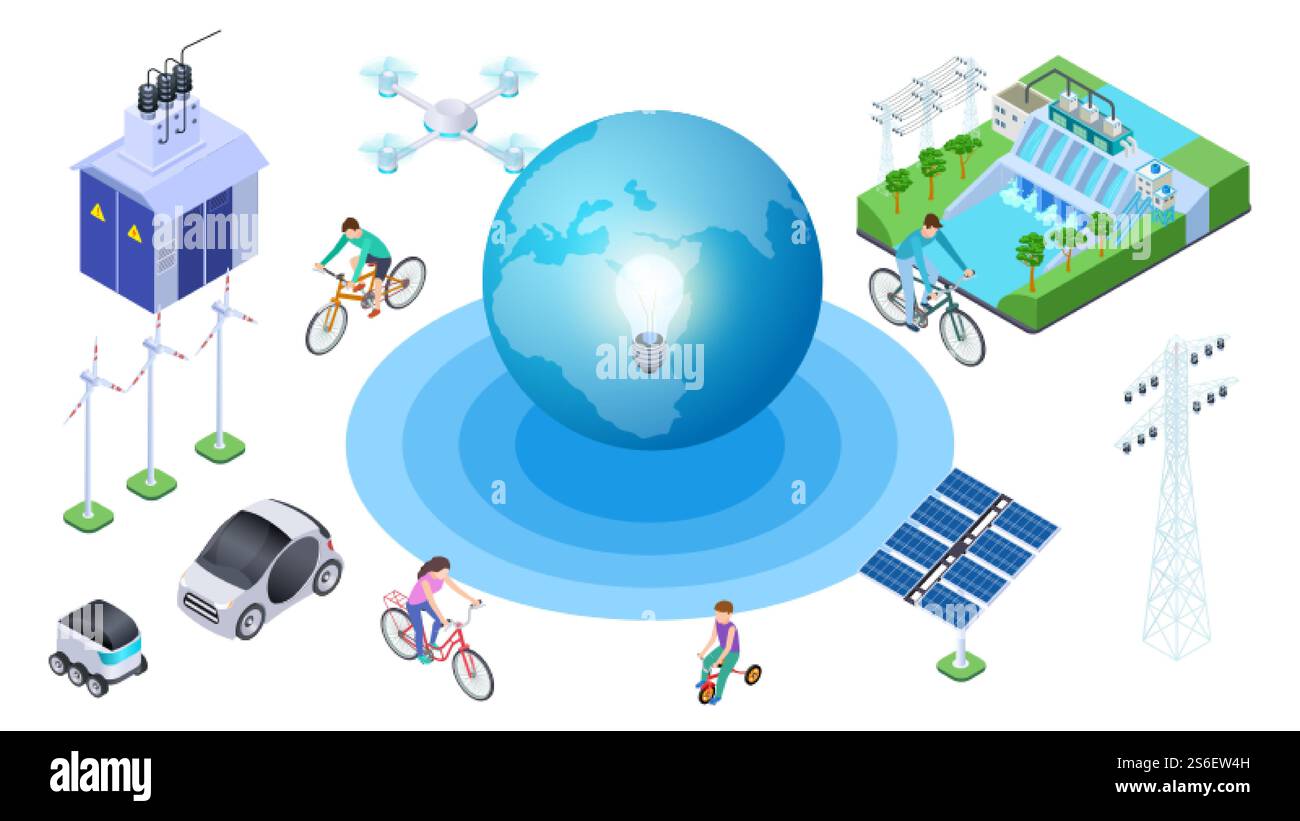 Save the planet. Isometric alternative sources, conservation of ecology ...