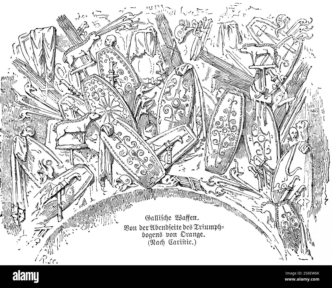 Gallic weapons with fine ornamentation, portrait from the city ...