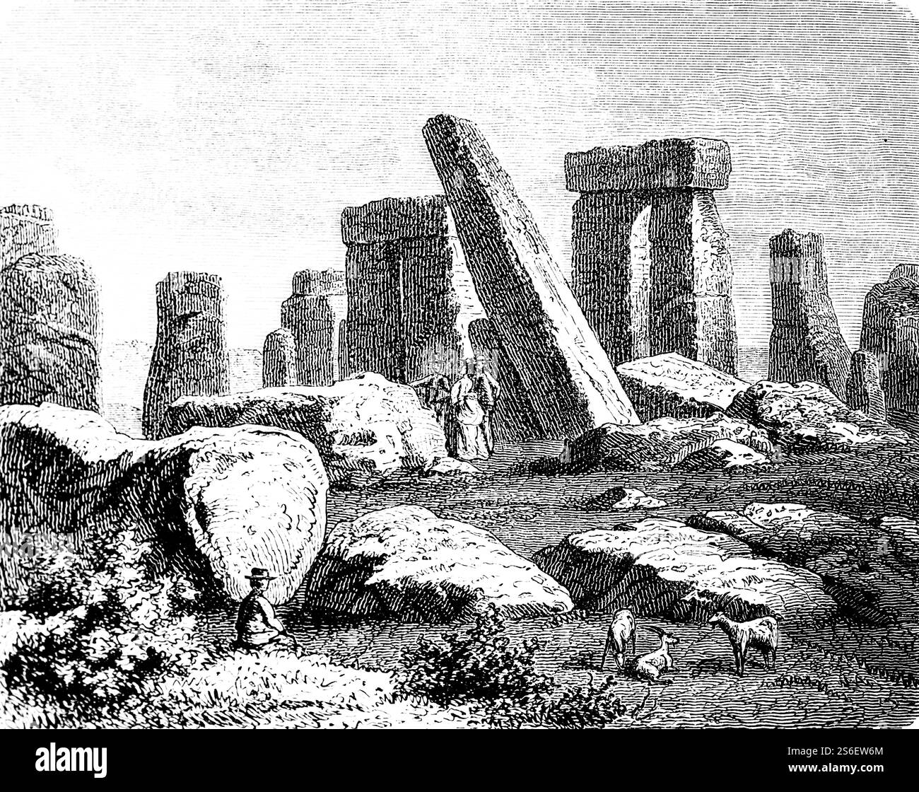Stonehenge in its present form, 19th century, sheep, people, history of ...