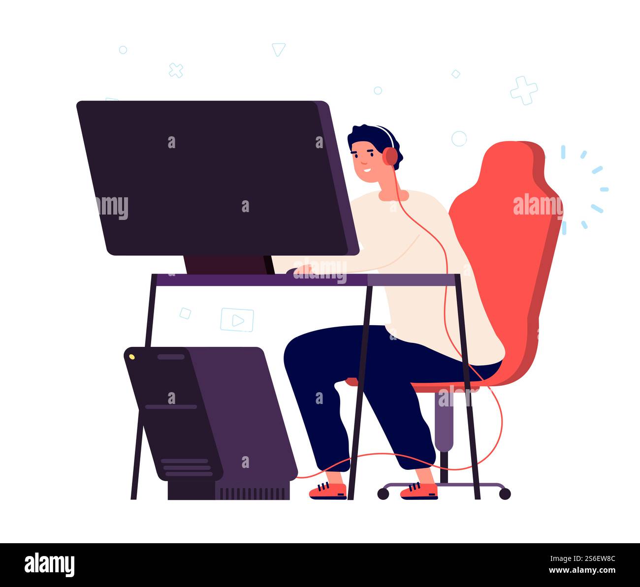 Game addiction. Vector gamer character isolated on white background ...