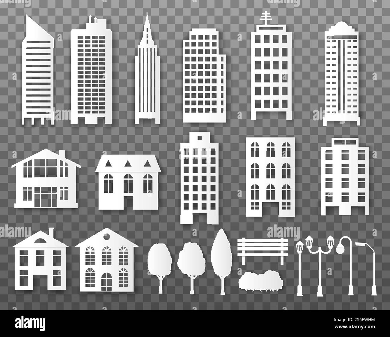 Paper buildings origami papercut city houses cardboard skyscrapers with ...