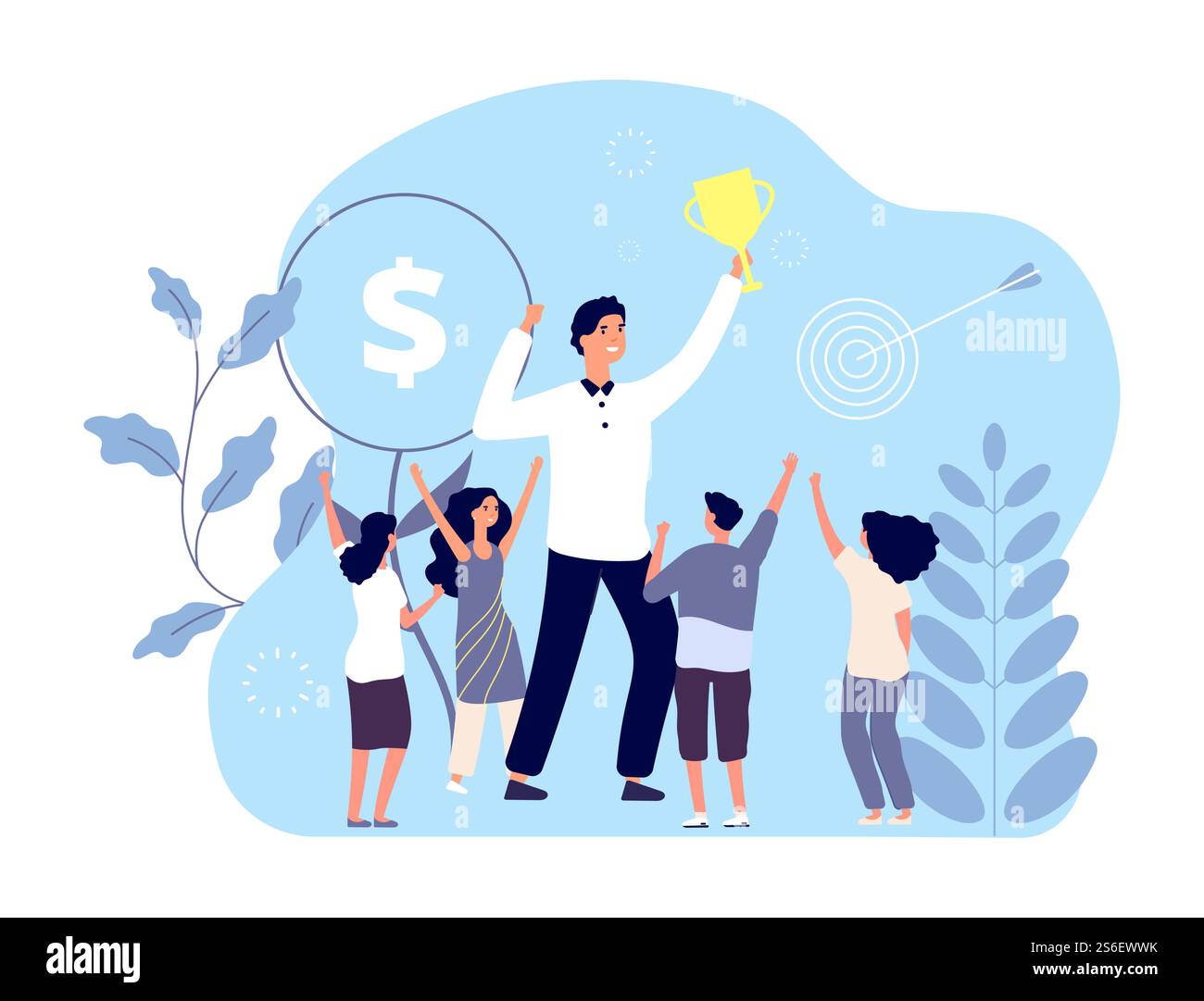 Business winner. Team win cup best employes. Successful business people ...