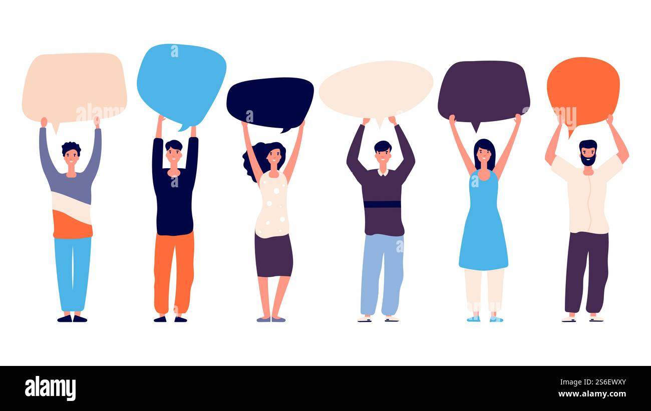 People with speech bubbles. Voting right concept. Vector motivation ...
