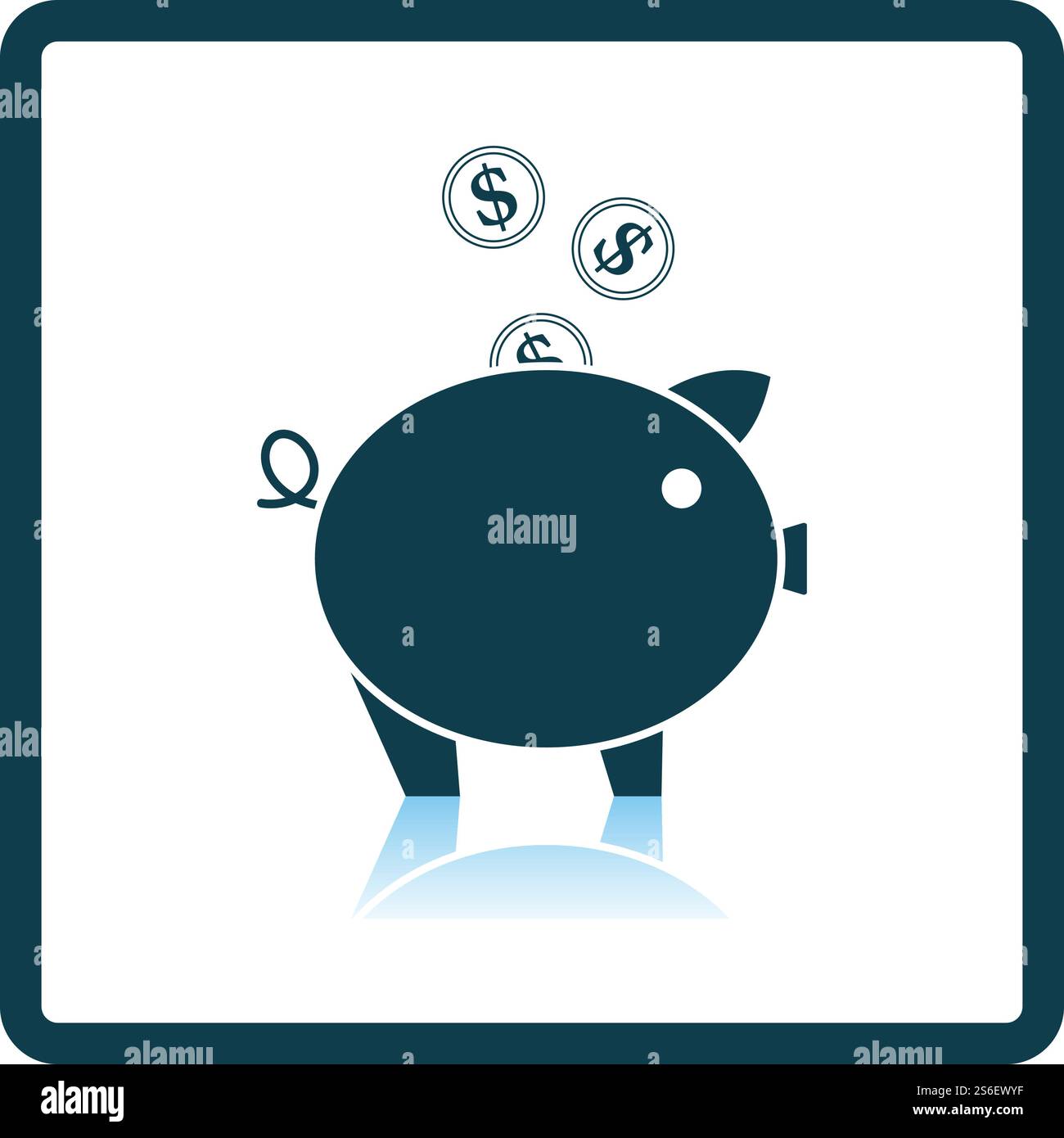 Golden Coins Fall In Piggy Bank Icon. Square Shadow Reflection Design ...