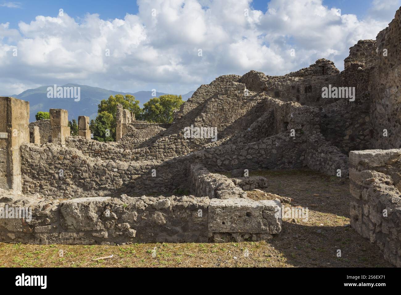 Old stone wall structures of varying heights and remnants of ...