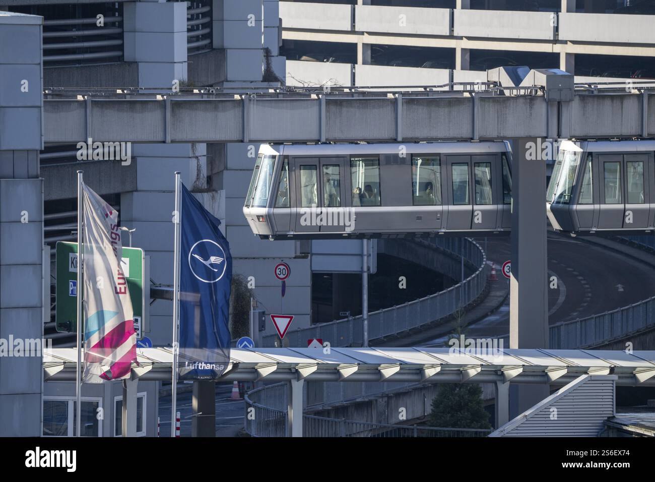 Duesseldorf Airport, terminal building, Skytrain, connects the airport ...