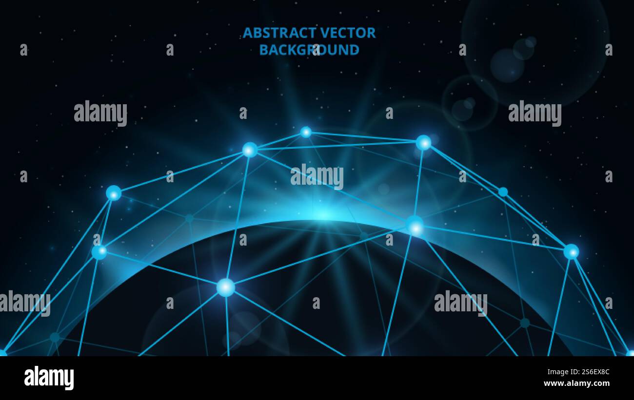 Universe connected. Digital planet, web map communication. Night starry ...