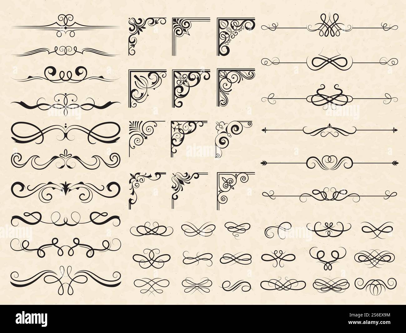 Calligraphic borders and corners. Ornamental frames floral ornate ...