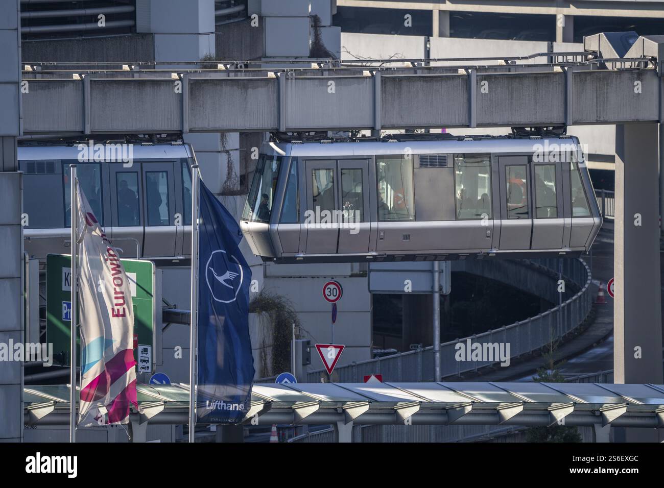 Duesseldorf Airport, terminal building, Skytrain, connects the airport ...