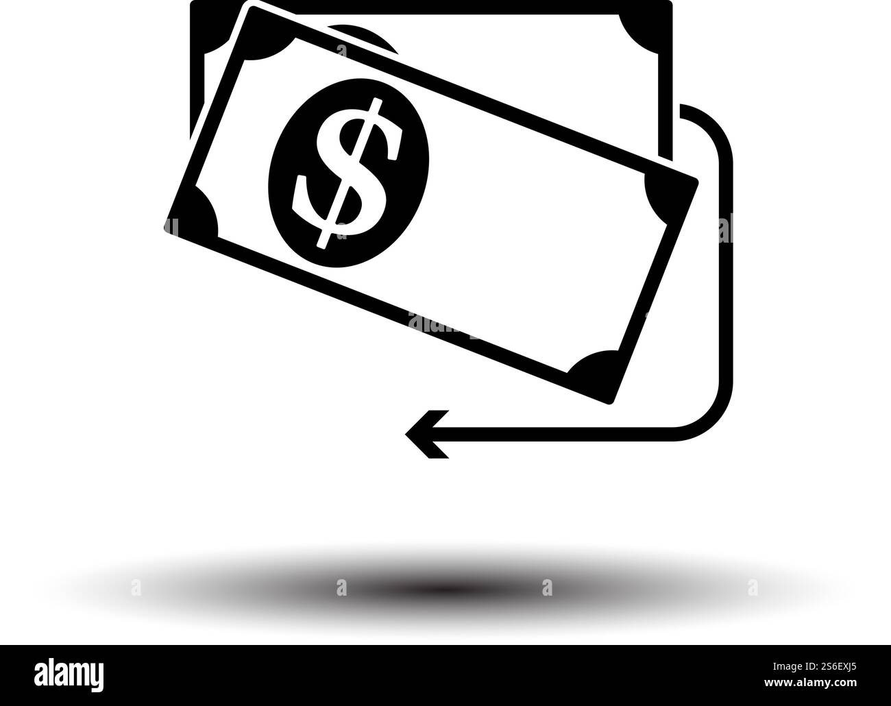 Cash Back Dollar Banknotes Icon. Black on White Background With Shadow ...