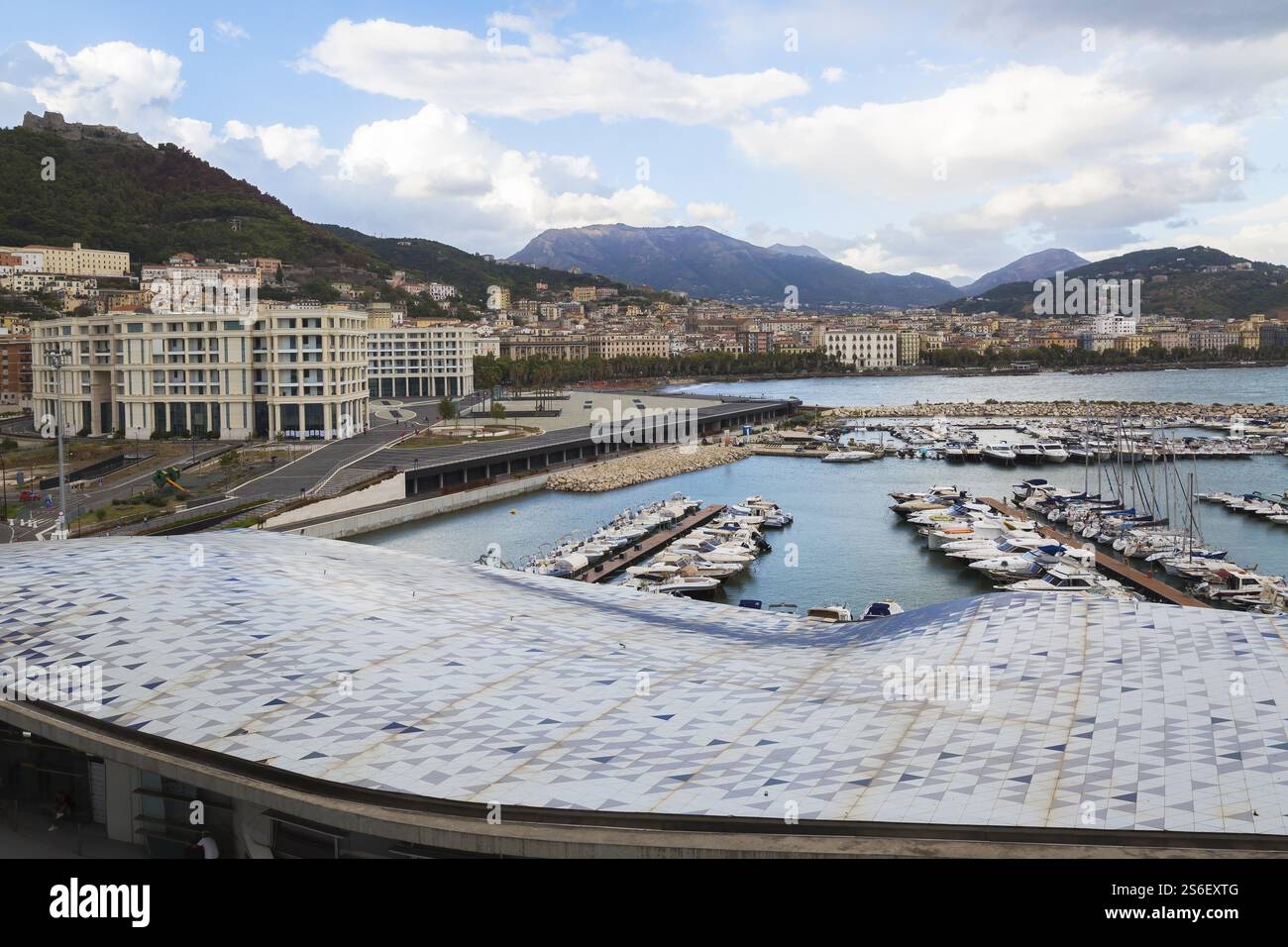 High angle view of roof of Salerno cruise port terminal building by ...