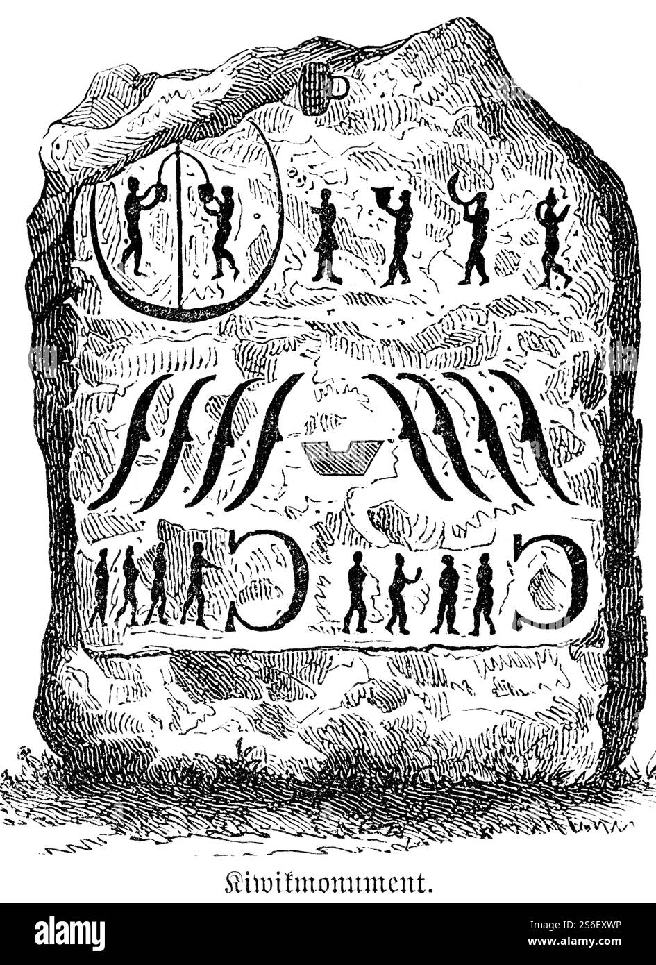 Swedish rune stone with figurative depictions, boundary stone ...