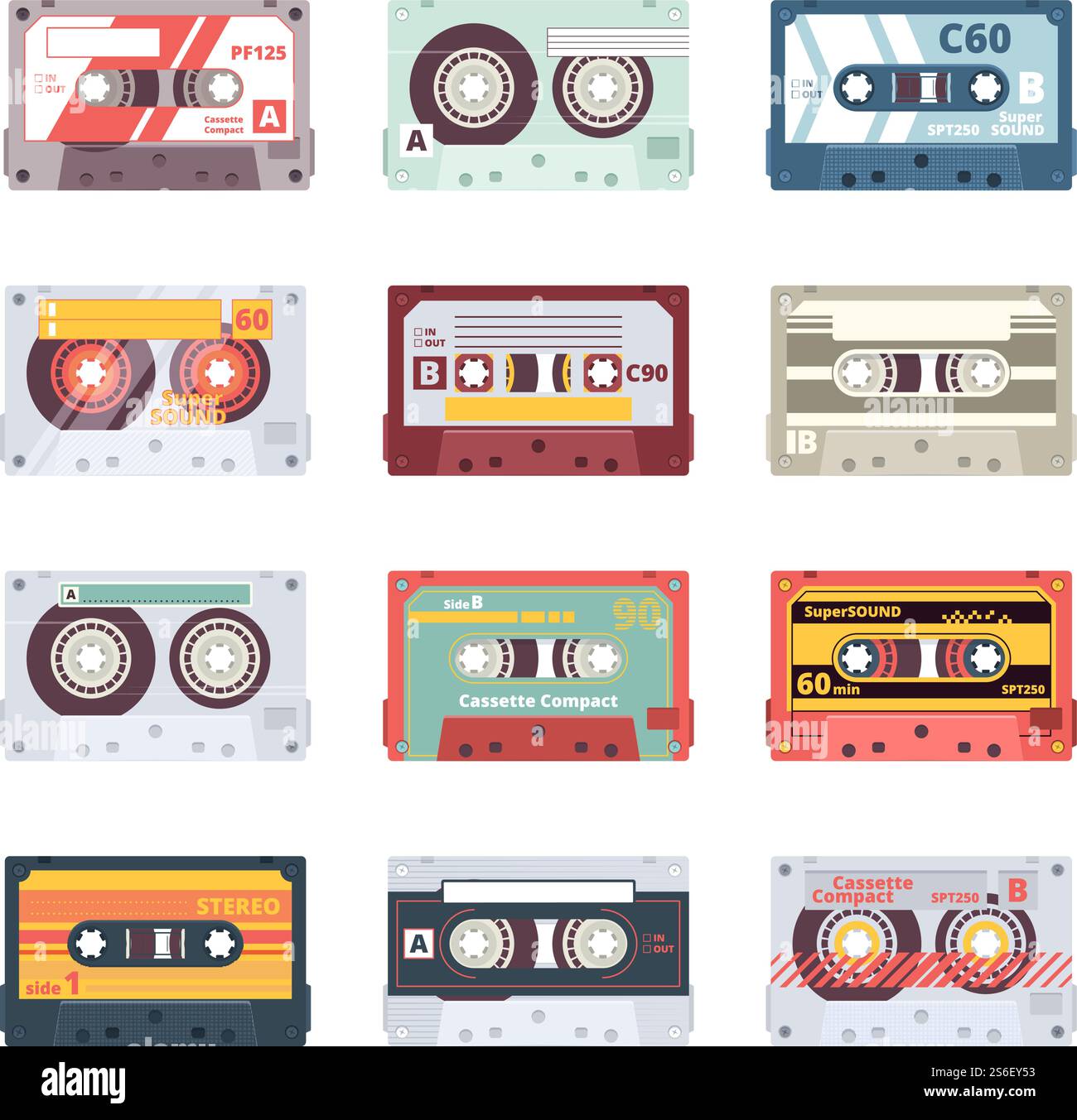 Music cassettes. Electronics audio player mixtape 80s technologies ...