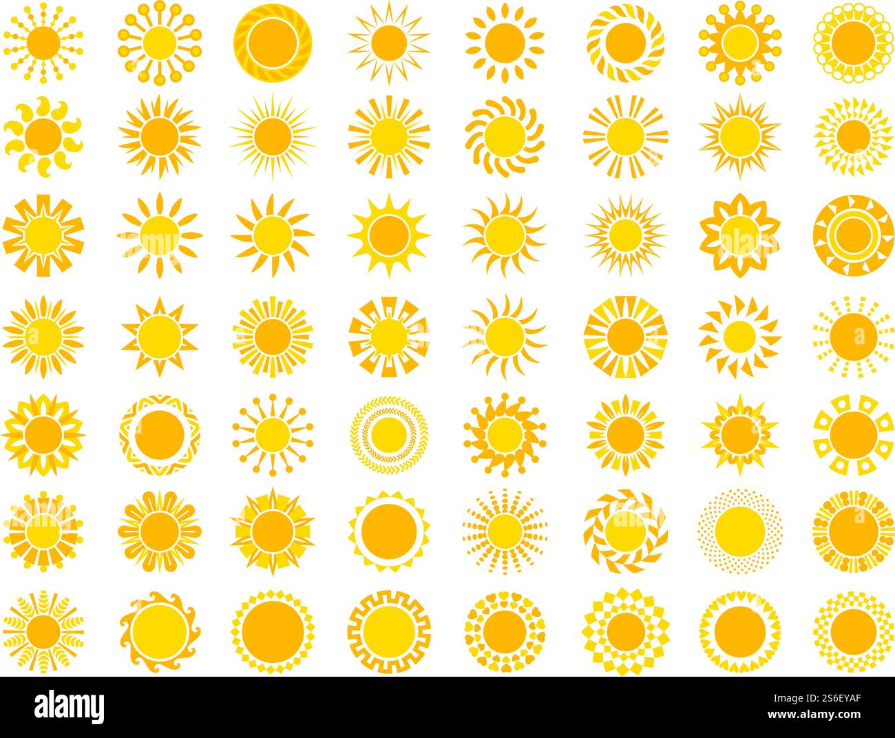 Sun collection. Yellow sunrise symbols nature vector stylized icon of ...