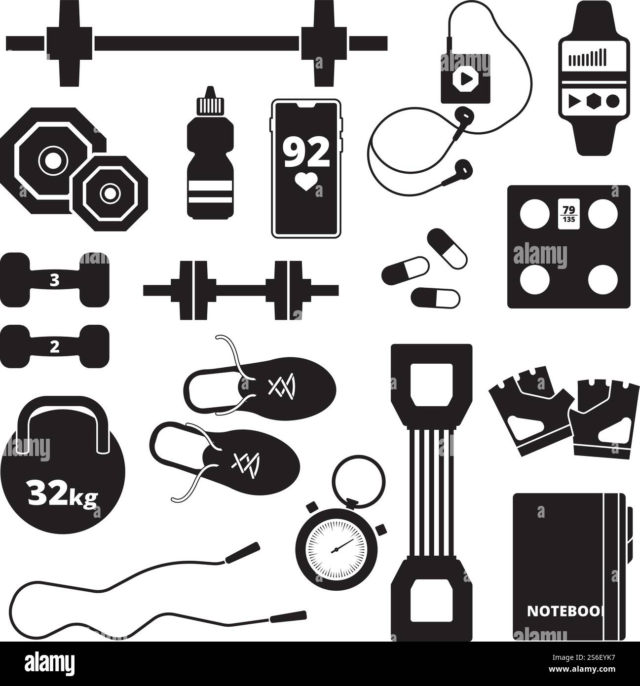 Fitness icon. Sport healthy symbols aerobics silhouettes nutrition ...