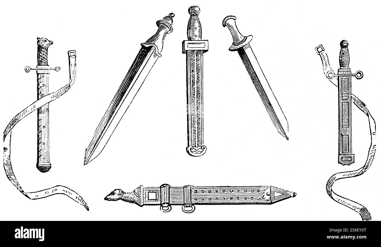 Valuable Roman swords with fine ornamentation from various periods ...
