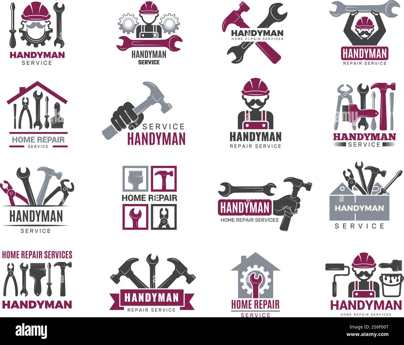 Handyman badges. Builders and workers contractor symbols technicians ...
