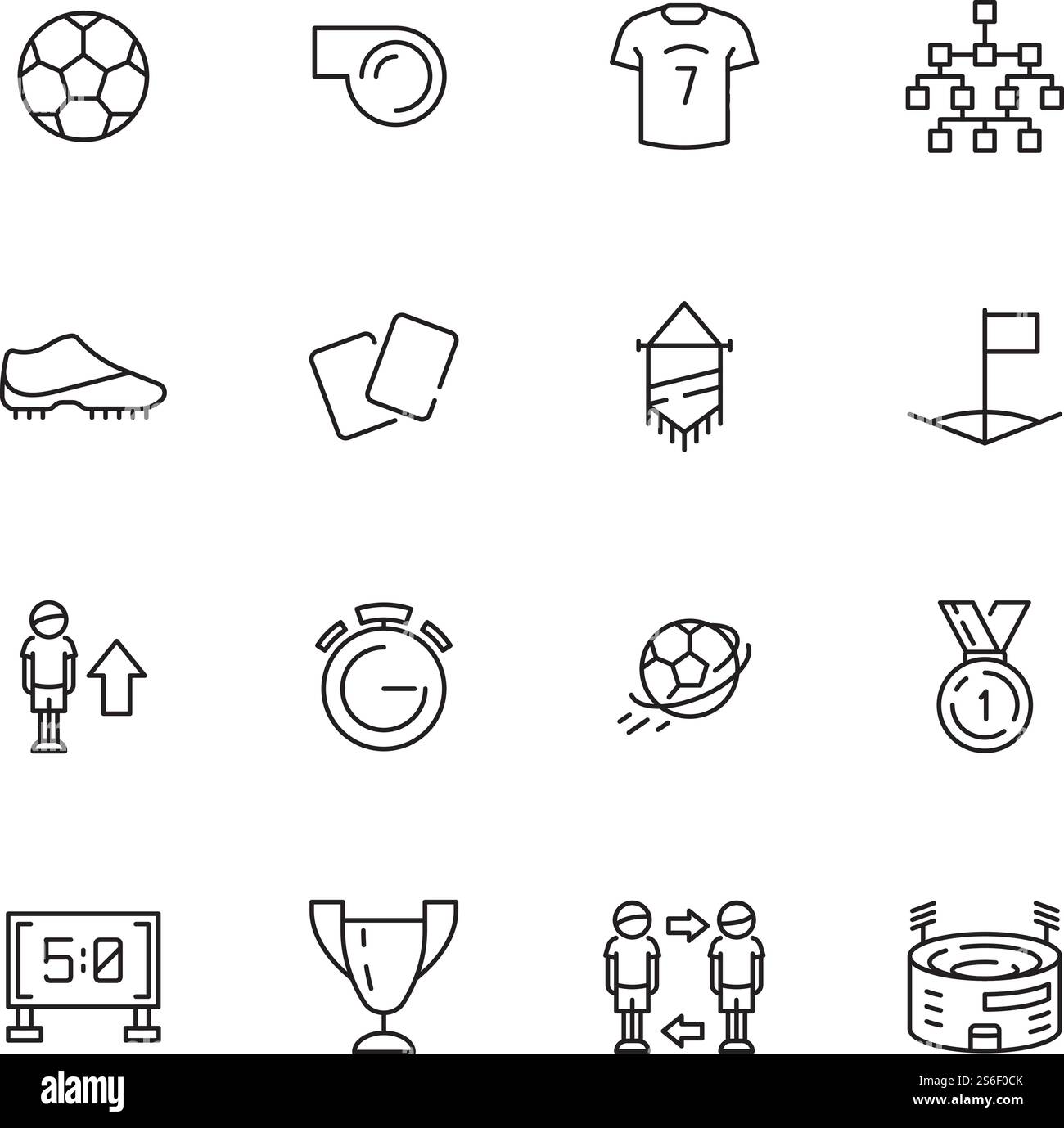 Soccer icon. Football sport symbols yellow card ball stadium shoes ...