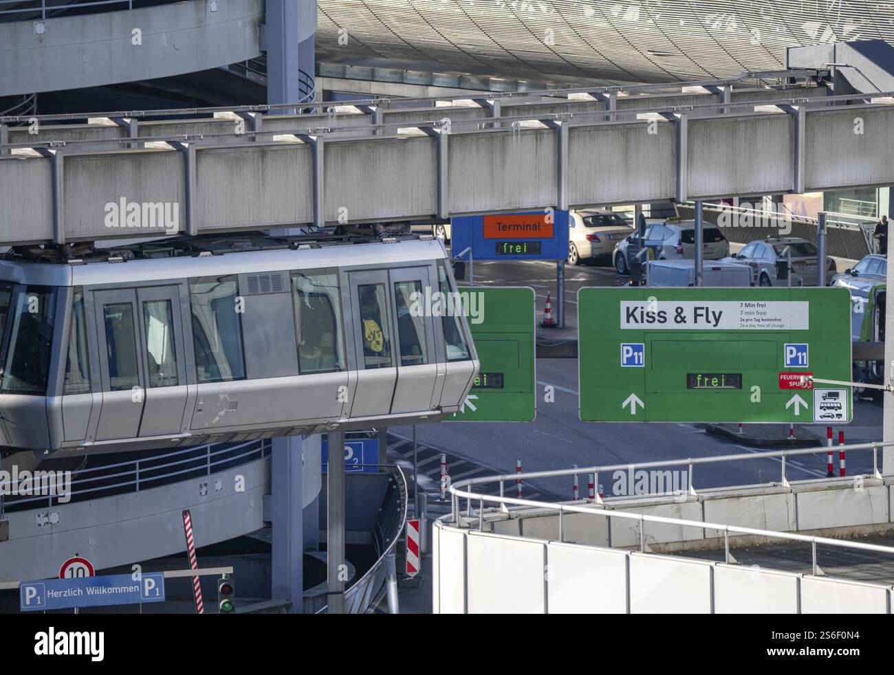 Duesseldorf Airport, terminal building, Skytrain, connects the airport ...