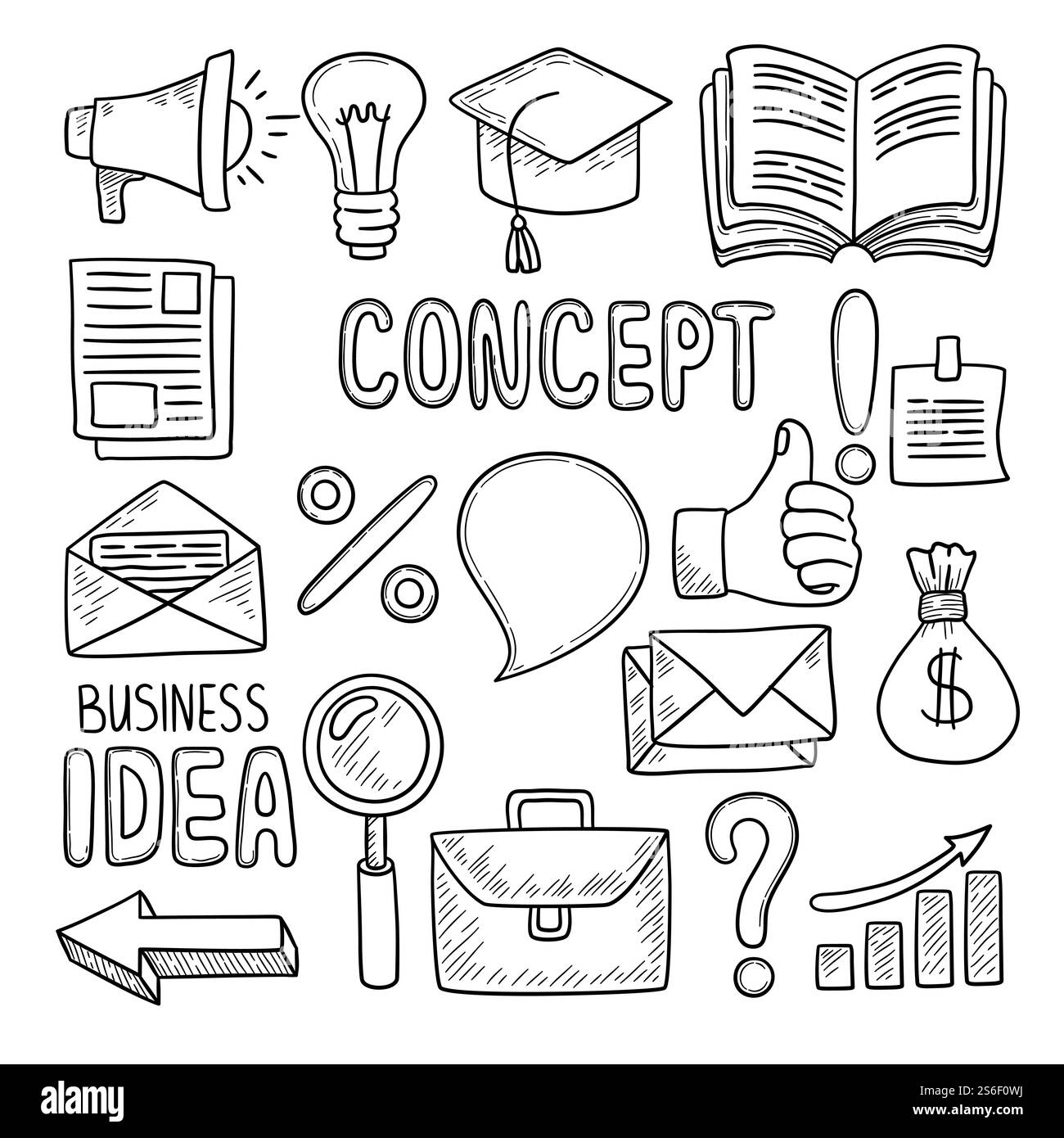 Business doodles. Office tools pen computer notes smartphone notebook ...