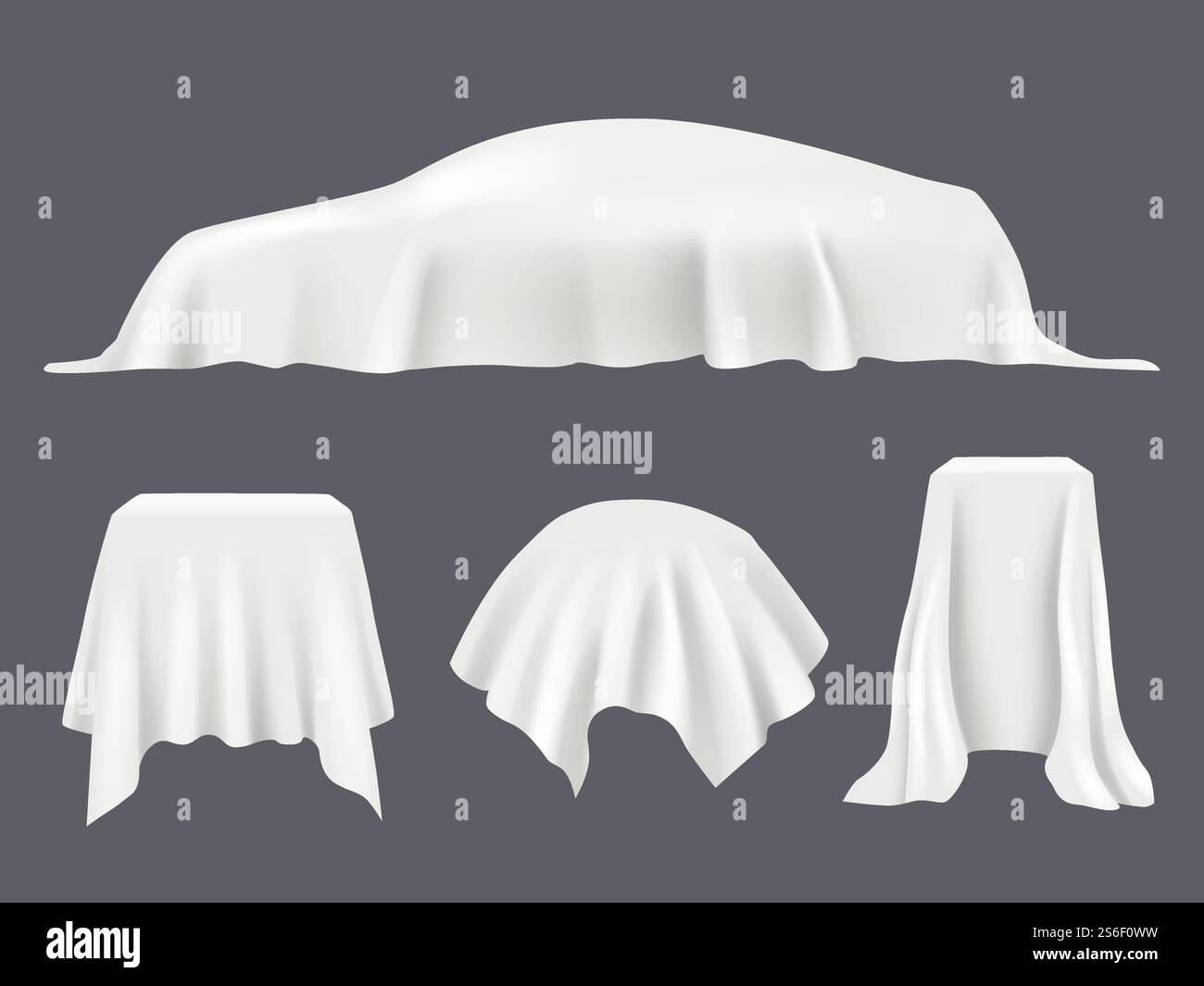 Object covered silk. Tablecloths satin textile reveal curtain podium ...